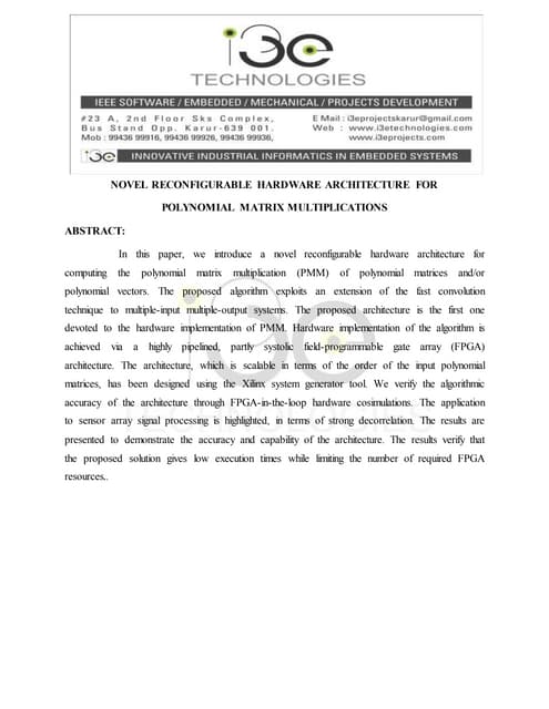 Novel Reconfigurable Hardware Architecture For Polynomial Matrix