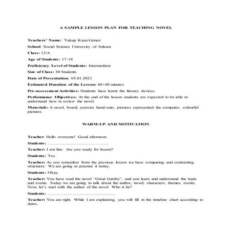 Novel teaching lesson plan | DOCX