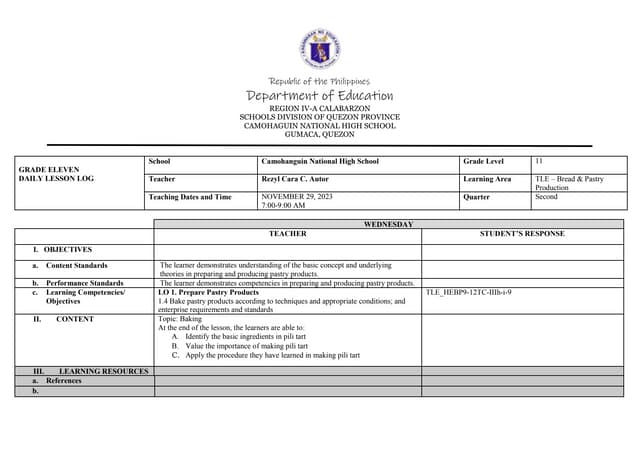 DETAILED LESSON PLAN IN COOKERY 9 | DOCX