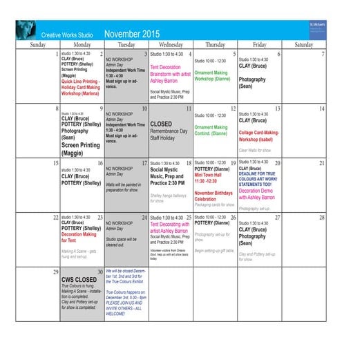 August 2015 Program Calendar | PDF