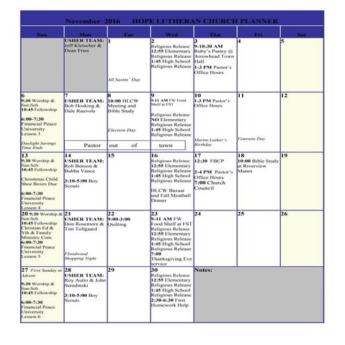 November 2016 calendar | PDF