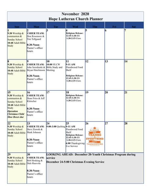 October 2020 Calendar of Cvents | PDF