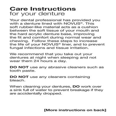 Novus Care Instructions For Your Denture | PDF