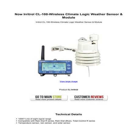 Now irritrol cl 100-wireless climate logic weather sensor module | PDF