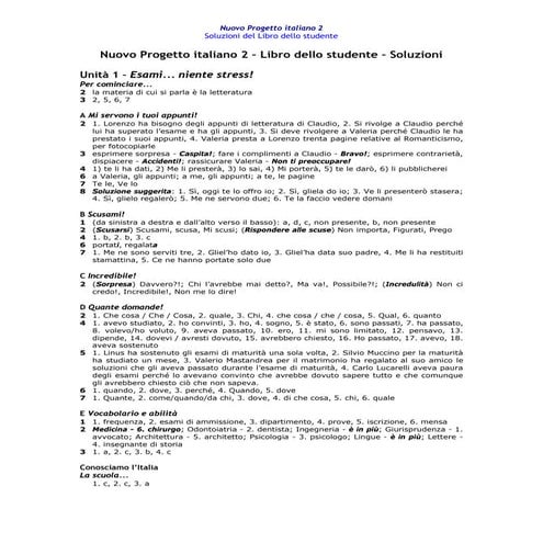 Nuovo Progetto italiano 2 - Libro dello studente - Soluzioni | PDF