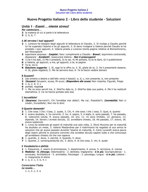 Chiavi quaderno degli esercizi -OLD-Nuovo Progetto italiano 1 | PDF