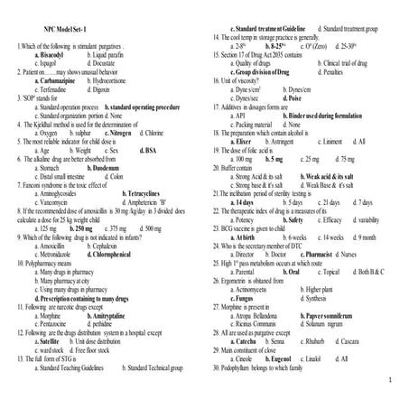 Nepal Pharmacy Council License exam Model Questions | DOCX