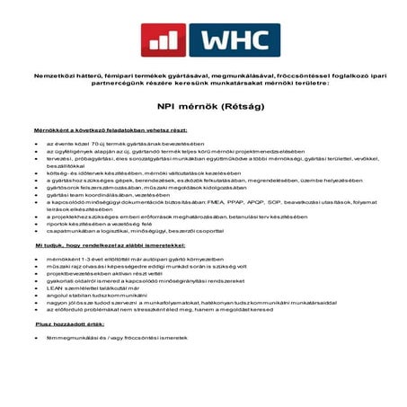 NPI mérnök pozíció | DOCX