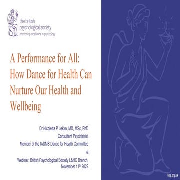 A performance for all: How Dance for Health can nurture our health and ...