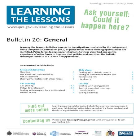 Learning the Lessons bulletin 20 | PDF