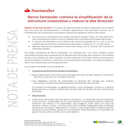 Banco Santander culmina la simplificación de la estructura corporativa ...