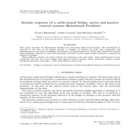 Seismic response of a cable-stayed bridge: active and passive control ...