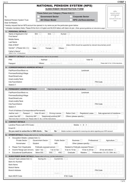 NEW PENSION SYSTEM (NPS)-HOW TO FILL FORM