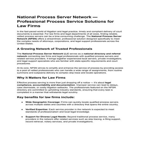 National Process Server Network — Professional Process Service ...