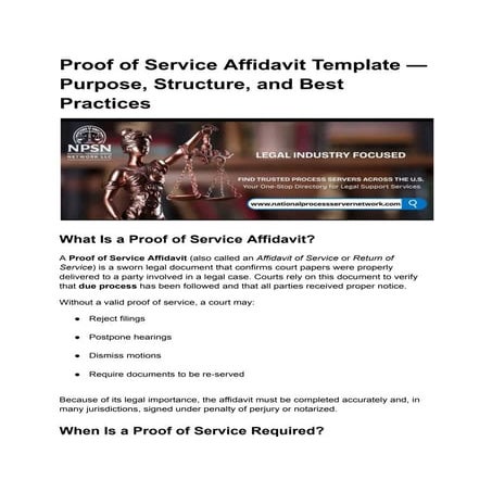 Proof of Service Affidavit Template — Purpose, Structure, and Best ...