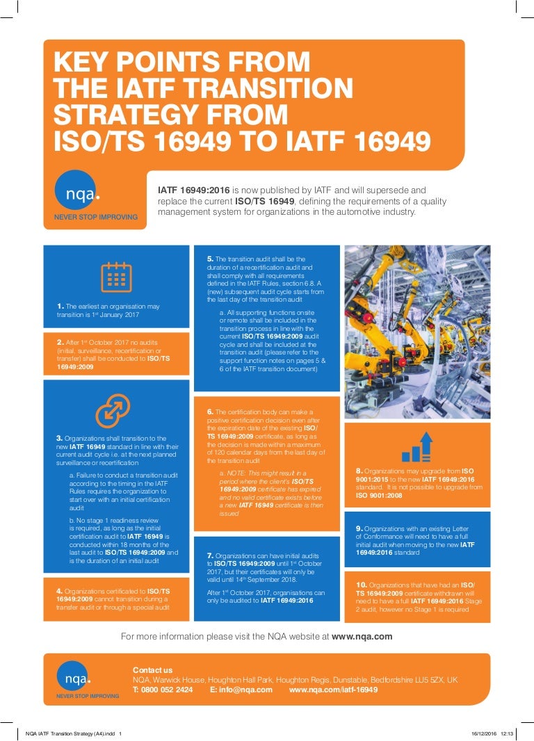 Key Points from the IATF Transition Strategy ISO 16949 to IATF 16949