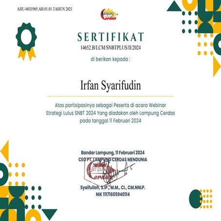 Sertifikat Webinar Online Lampung Cerdas | PDF