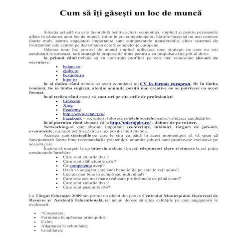 Nr. 8 cum sa iti gasesti un loc de munca | DOC