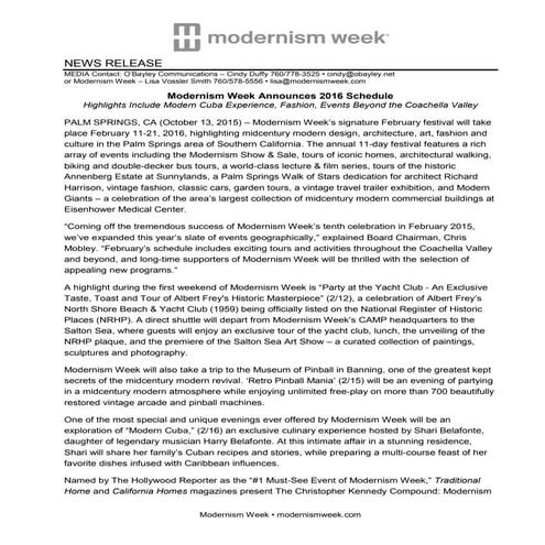 Modernism Week 2016 News Release | PDF