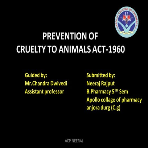 PREVENTION OF CRUELTY TO ANIMALS ACT-1960 | PDF