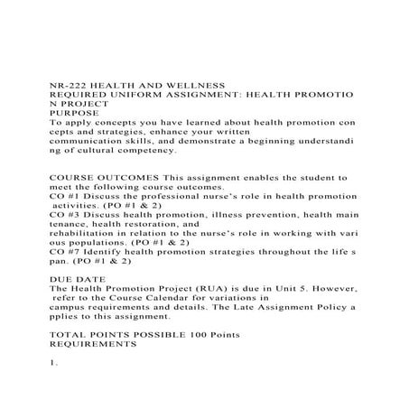 NR‐222 HEALTH AND WELLNESS REQUIRED UNIFORM ASSIGNMENT HE.docx
