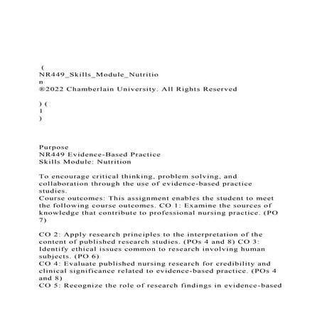 (NR449_Skills_Module_Nutrition®2022 Chamberlain Unive | PDF