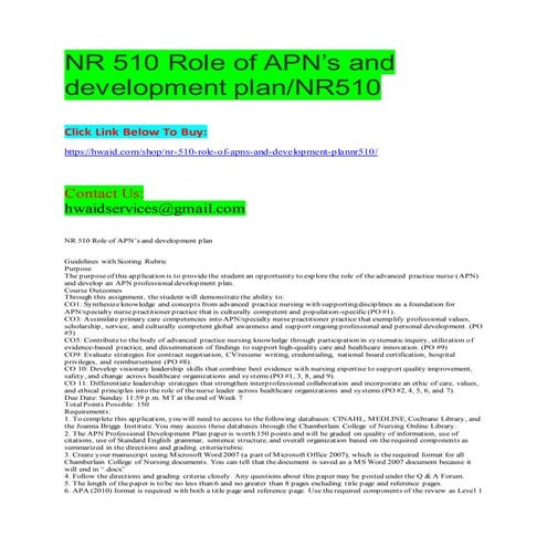 Nr 510 role of apn’s and development plan nr510 | PDF
