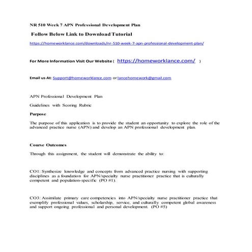 Nr 510 week 7 apn professional development plan | DOCX