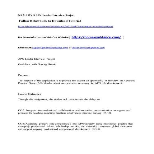 Nr510 wk 3 apn leader interview project | DOCX