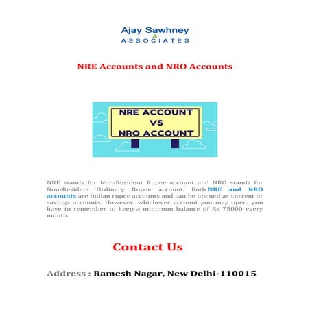 NRE Accounts and NRO Accounts | PDF