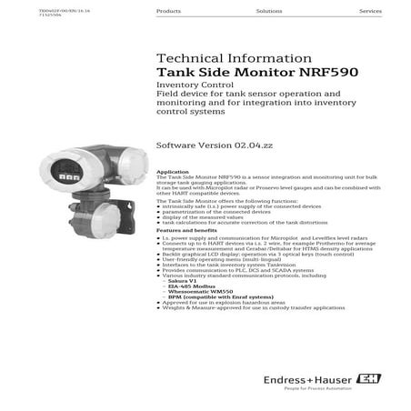 Tank Side Monitor NRF590 Inventory Control Field device for tank sensor ...