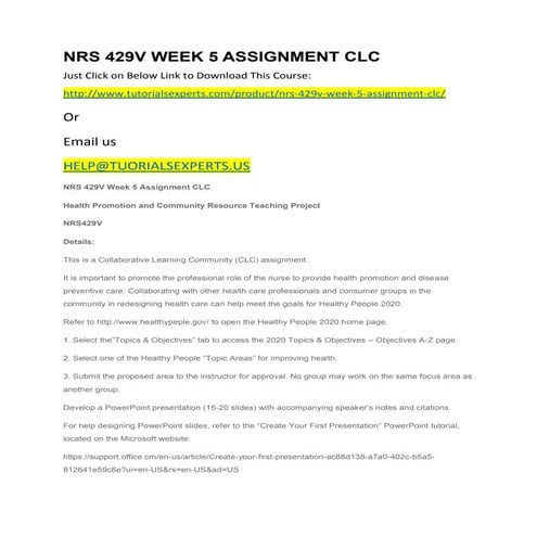 Nrs 429 v week 5 assignment clc | PDF