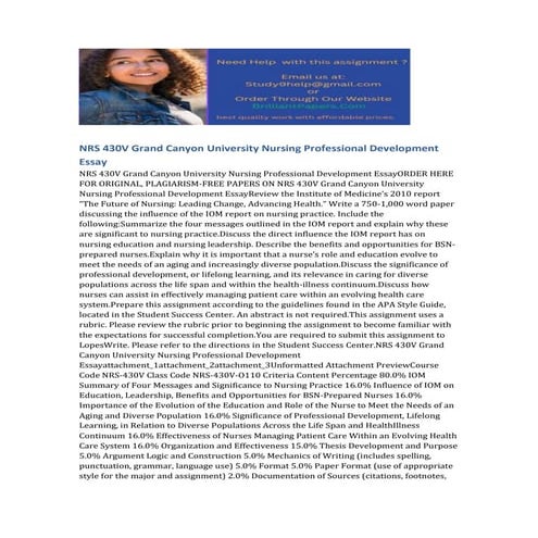 NRS 430V Grand Canyon University Nursing Professional Development Essay ...