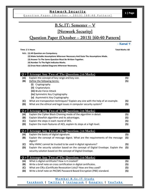 Network Security (75:25 Pattern) [QP / April - 2017] | PDF