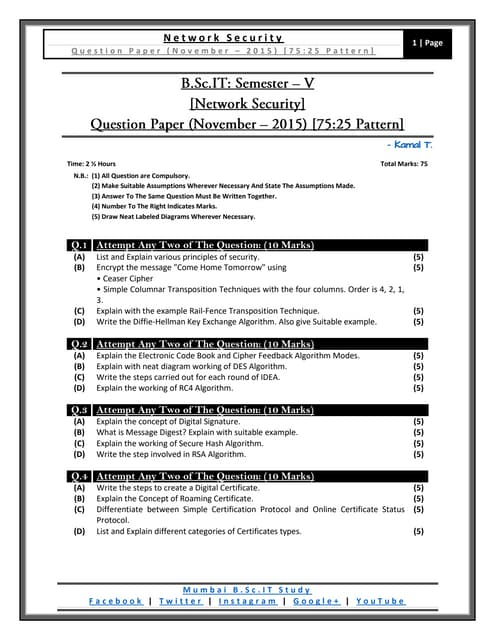 Network Security (75:25 Pattern) [QP / April - 2017] | PDF