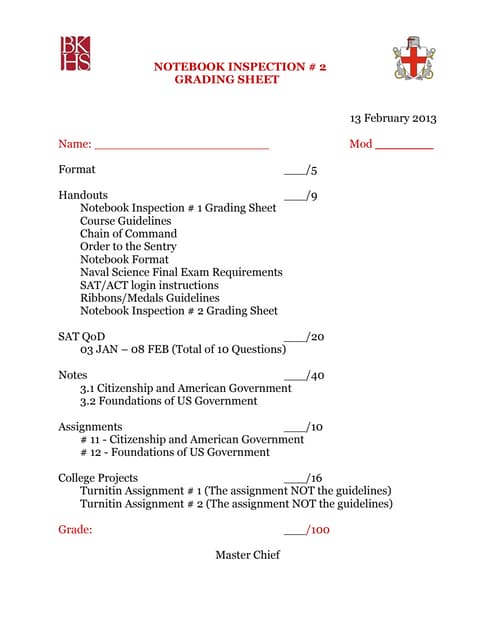 Inspection Score Sheet Individual | PDF