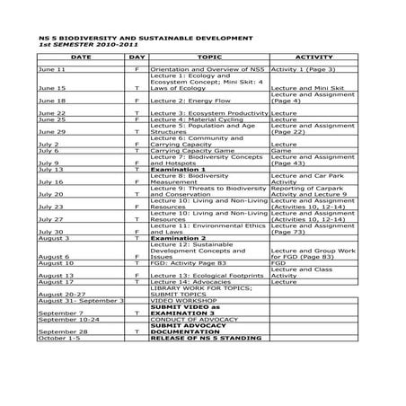 Ns 5 activities 2010 2011 ns 5 sched | PDF