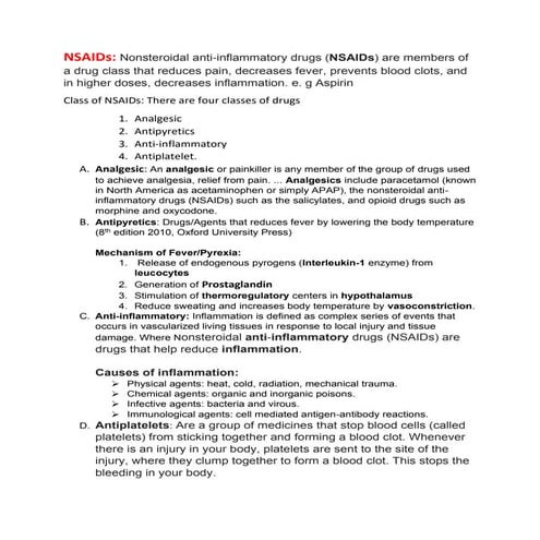 NSAIDs classification & mechanism of action | PDF