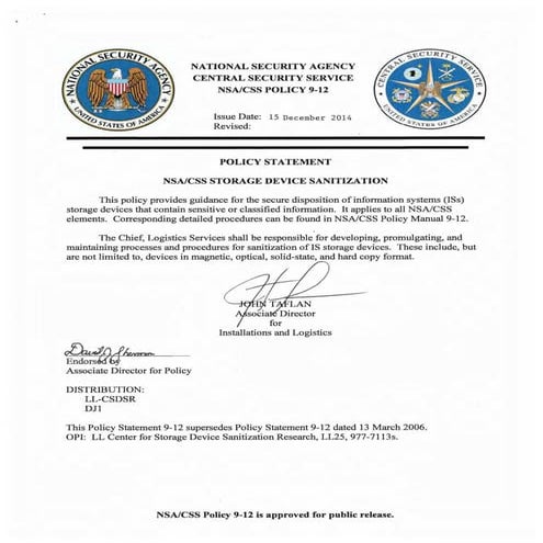 Nsa policy manual on storage device sanitization | PDF