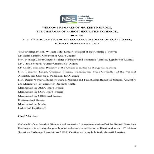 Nse chairman's speech asea 2014 conference 24 11 2014 | PDF