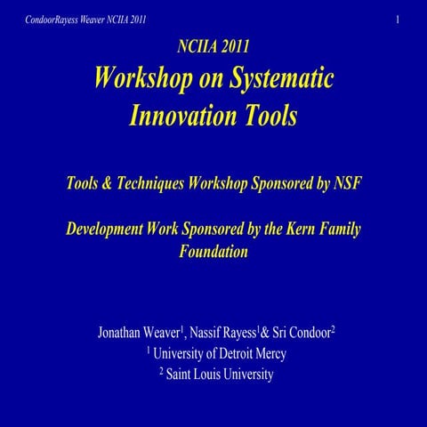 NSF Tools & Techniques - Systematic Innovation - Open 2011 | PPTX