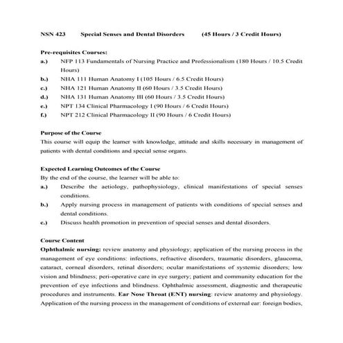 NSN 423Special Senses and Dental Disorders course ouline.pdf