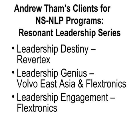 Andrew Tham NLP Training Corporate Clients | PPT