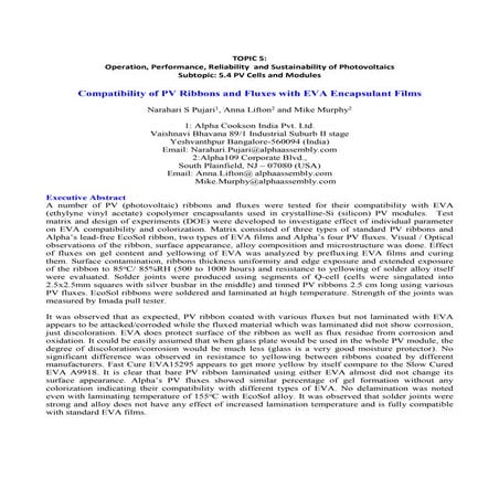 Compatibility of PV Ribbons & Fluxes with EVA Encapsulant Films ...