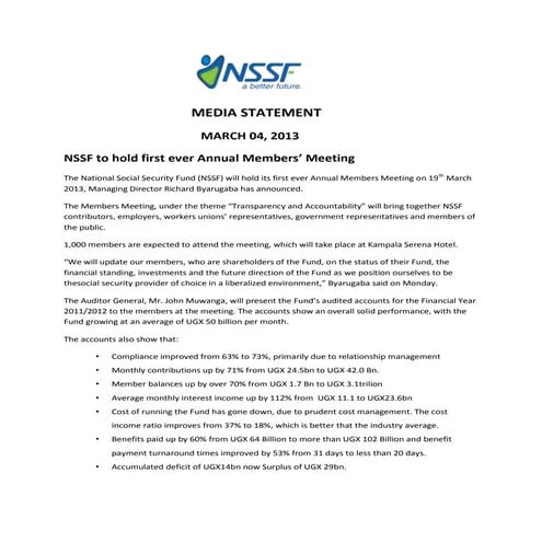 Annual Members' Meeting Press Statement | DOCX | Government Support and ...