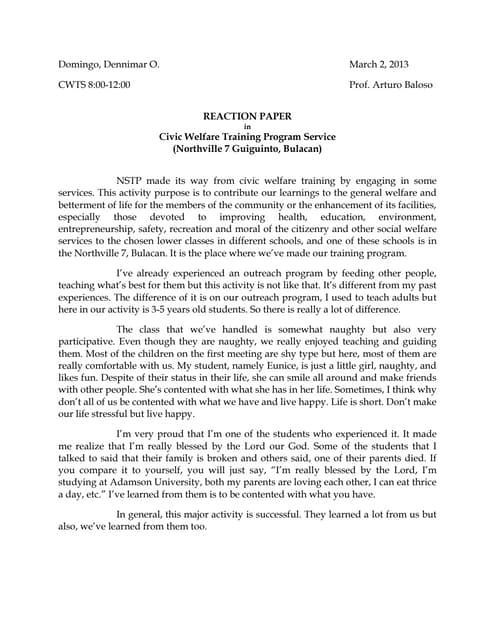 SAMPLE REACTION PAPER | PDF