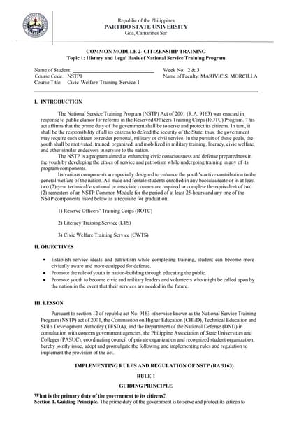 National Service Training Program (CWTS) pptx | PPTX