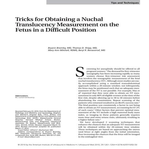 Nuchal Translucency Measurement on the Fetus in a Difficult Position | PDF