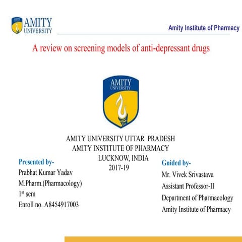 A review on screening models of anti-depressant drugs | PPTX