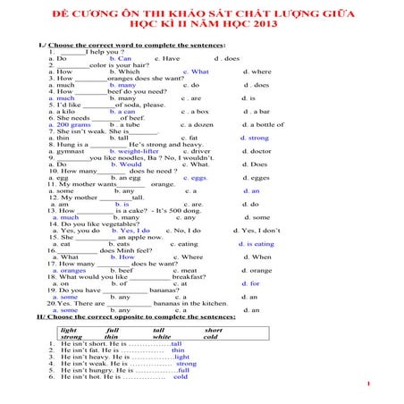 N thi giữa hkii tiếng anh lớp 6 | DOC